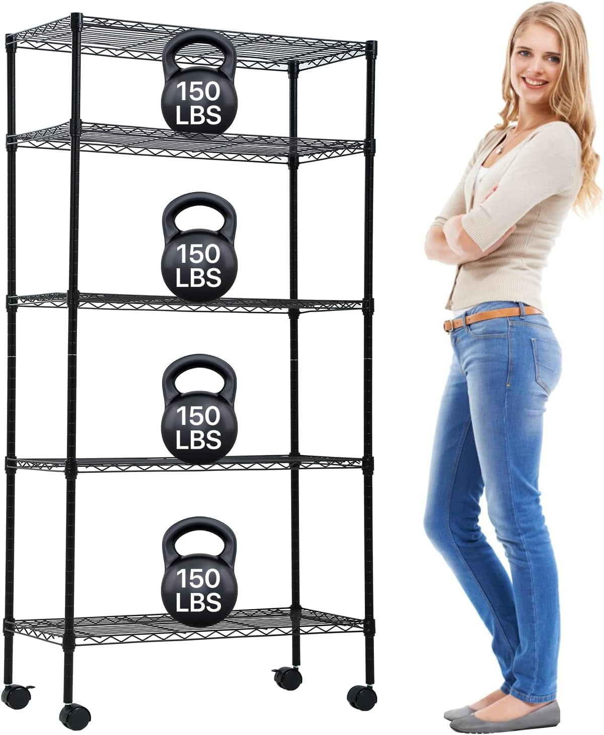 Dkeli 5 Tier Wire Shelving with Wheels, 14"x30"x60" Storage Shelves NSF ...