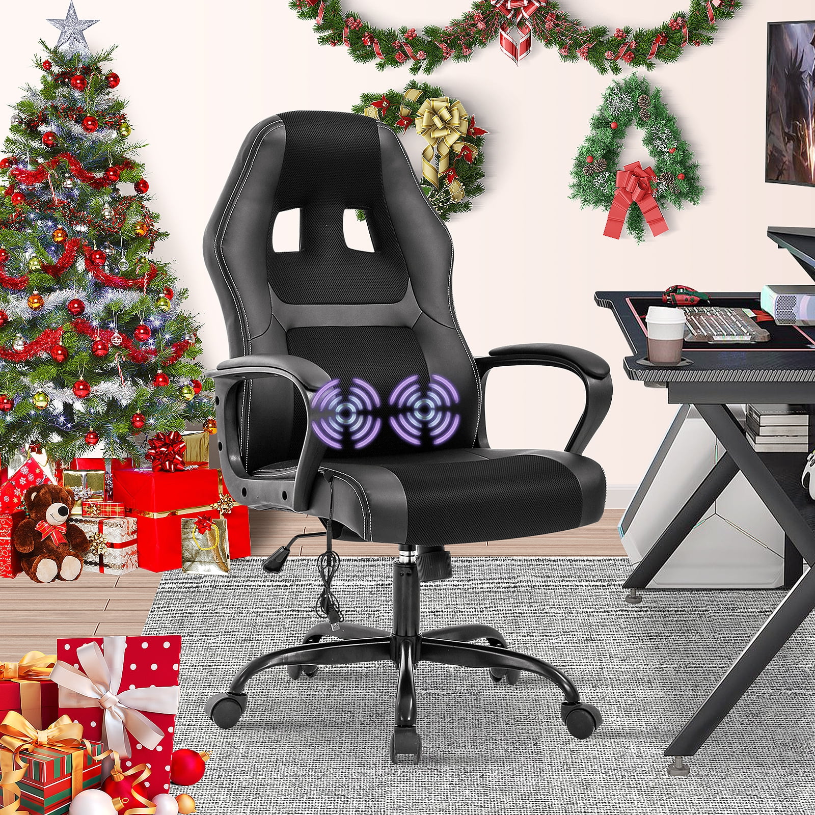 Ergonomic Gaming Chair- Adjustable, Swivel, PU Leather, Massage ...