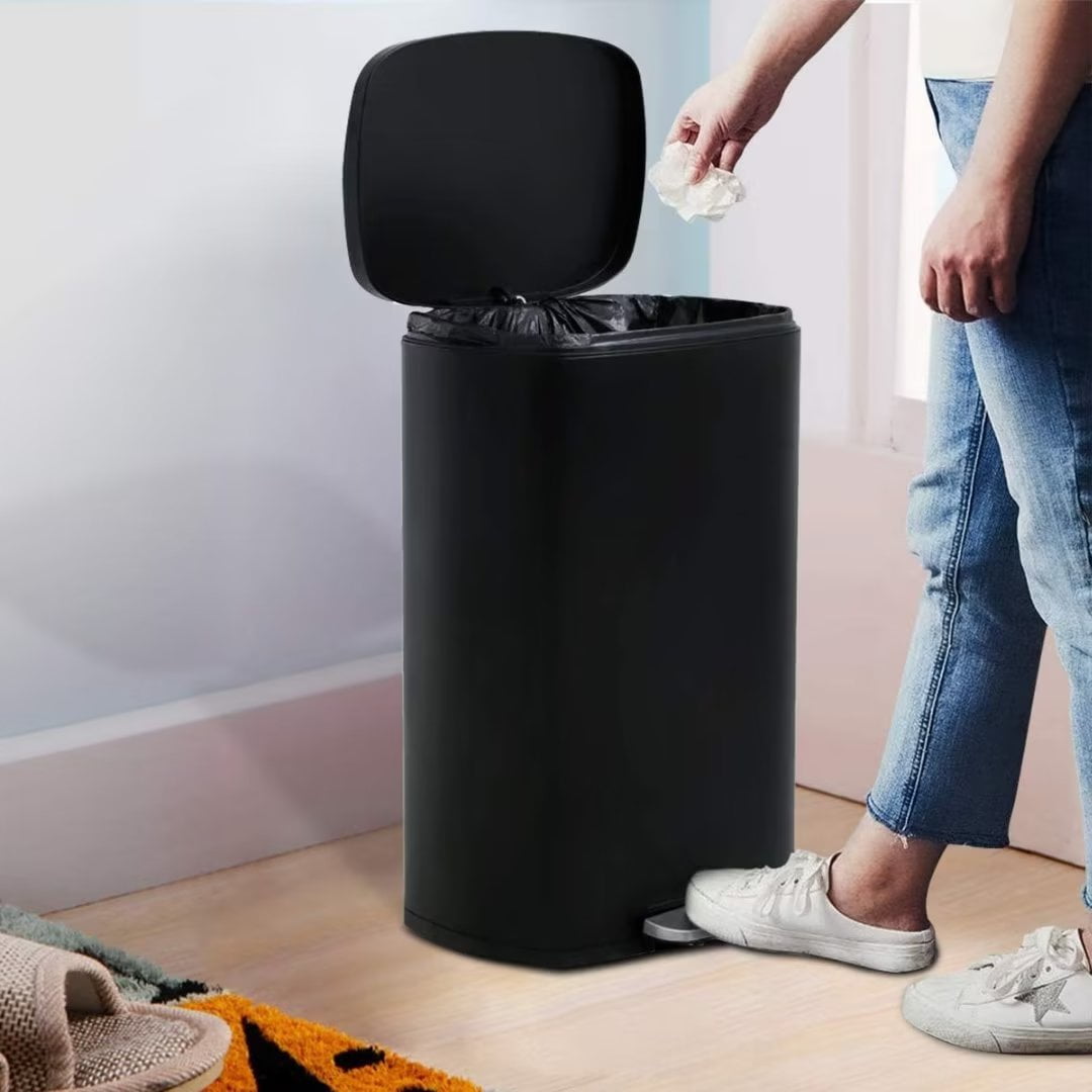 Dkeli 13 Gallon Step Trash Can, Stainless Steel with Foot Pedal & Liner ...