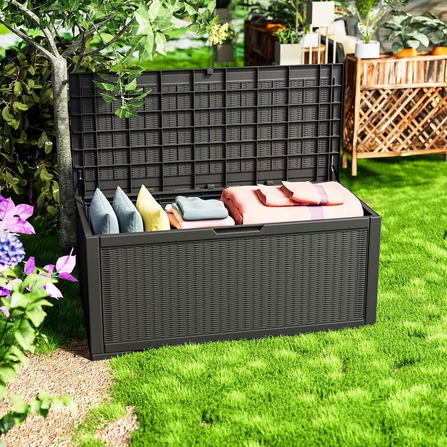 Dkelincs 100 Gallon Weatherproof Resin Deck Box, Outdoor Patio Storage ...