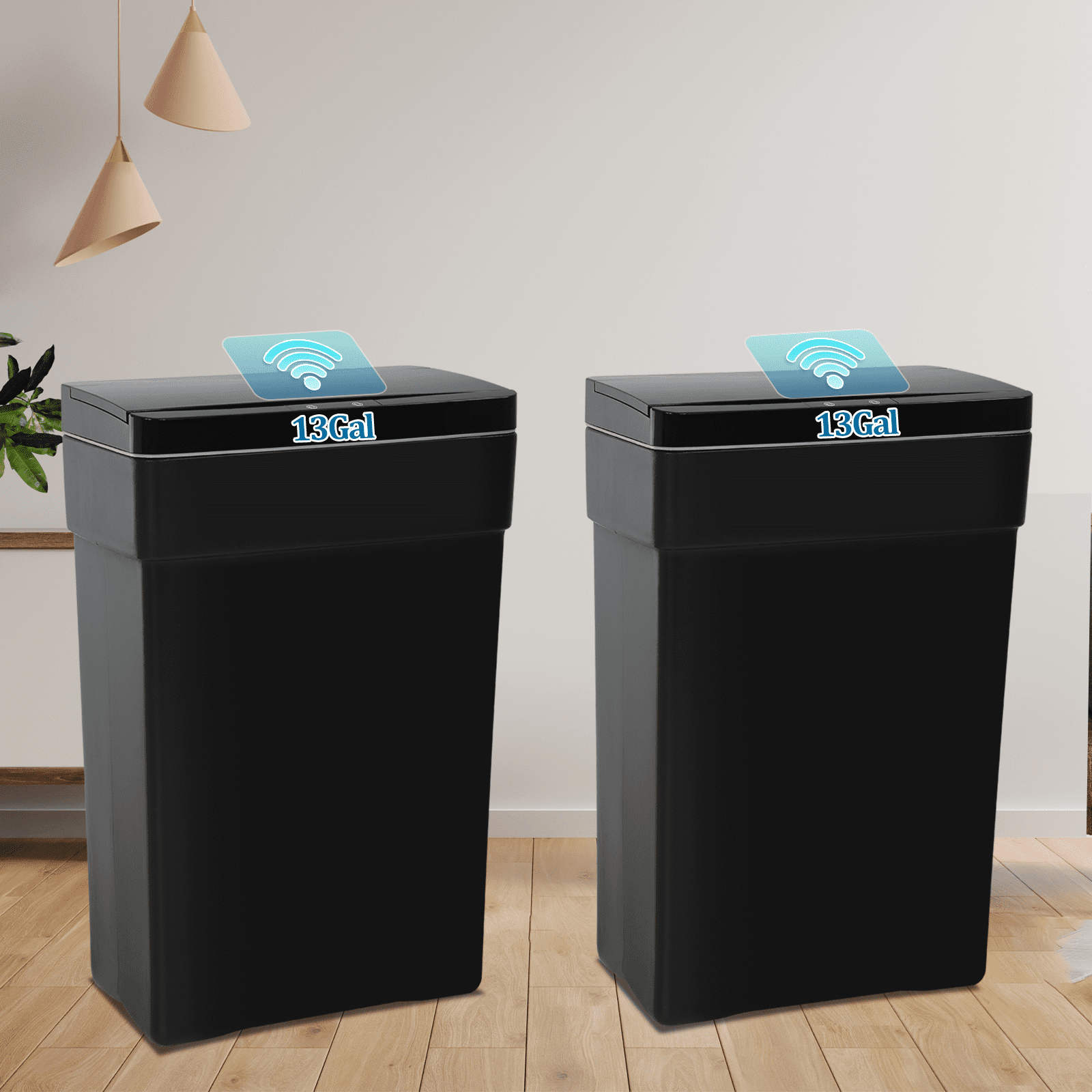 Dkelincs 13 Gallon Kitchen Trash can with Lid, Plastic PP Automatic ...