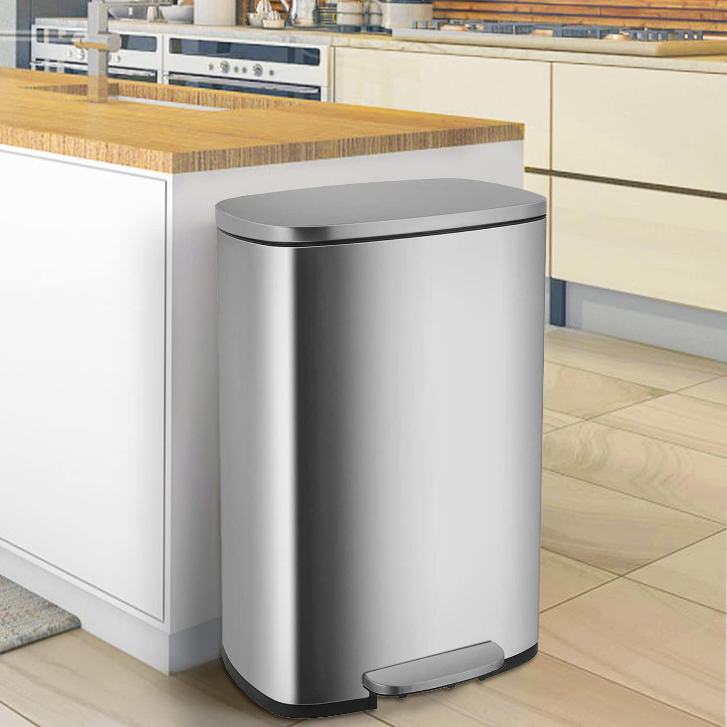 Dkelincs 13 Gallon Stainless Steel Trash Can, Step Kitchen Garbage Can ...