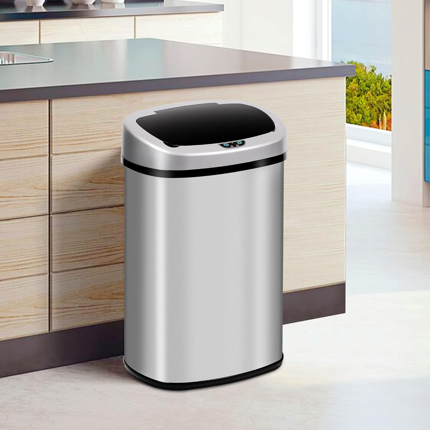 Dkelincs 13 Gallon Touch-Free Automatic Stainless Steel Garbage Can ...