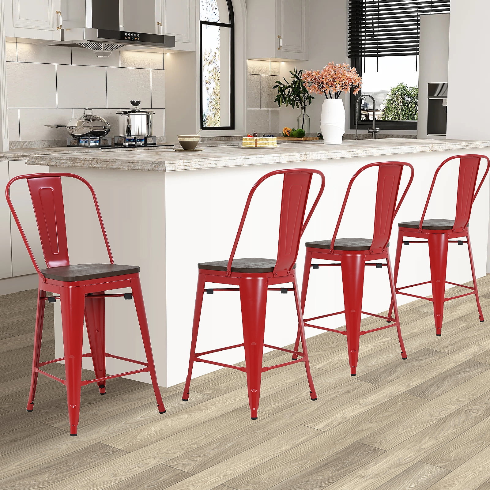 Dkelincs 24" Metal Bar Stools Set of 4 Counter Height Bar Stools with ...