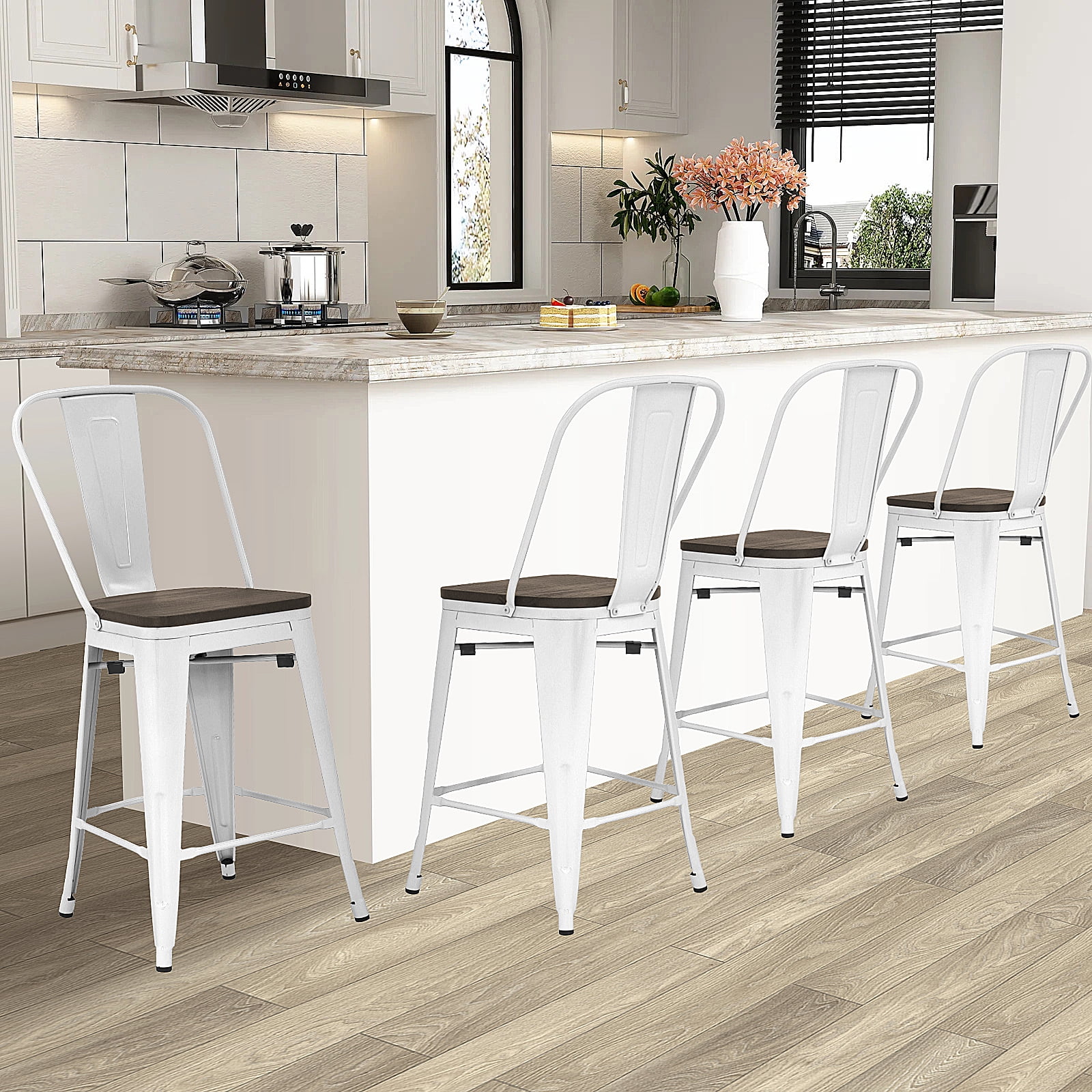 Dkelincs 24" Metal Bar Stools Set of 4 Counter Height Stools with Back ...