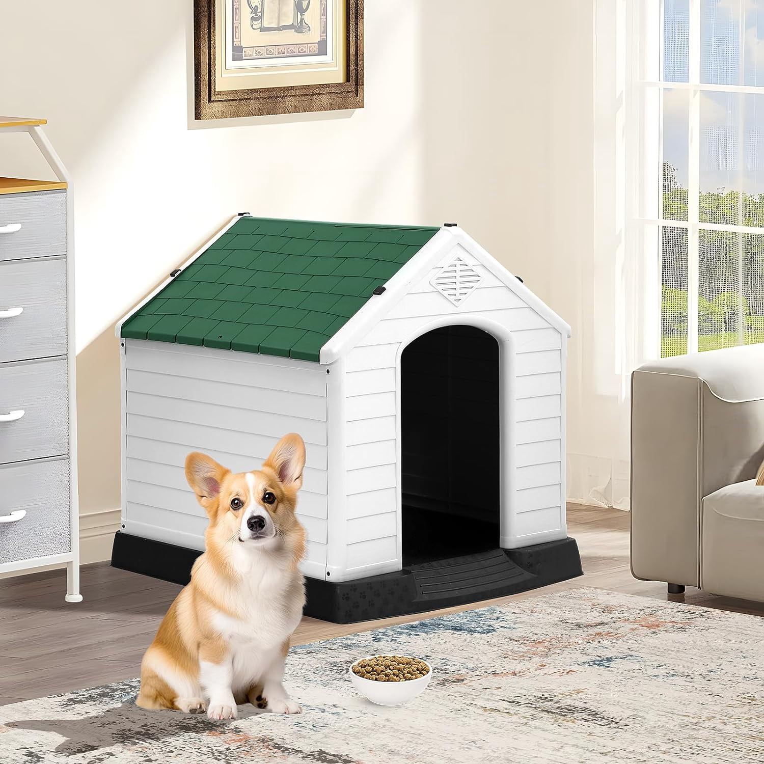 Dkelincs 28 inch Durable Plastic Dog House Indoor Outdoor Weatherproof ...