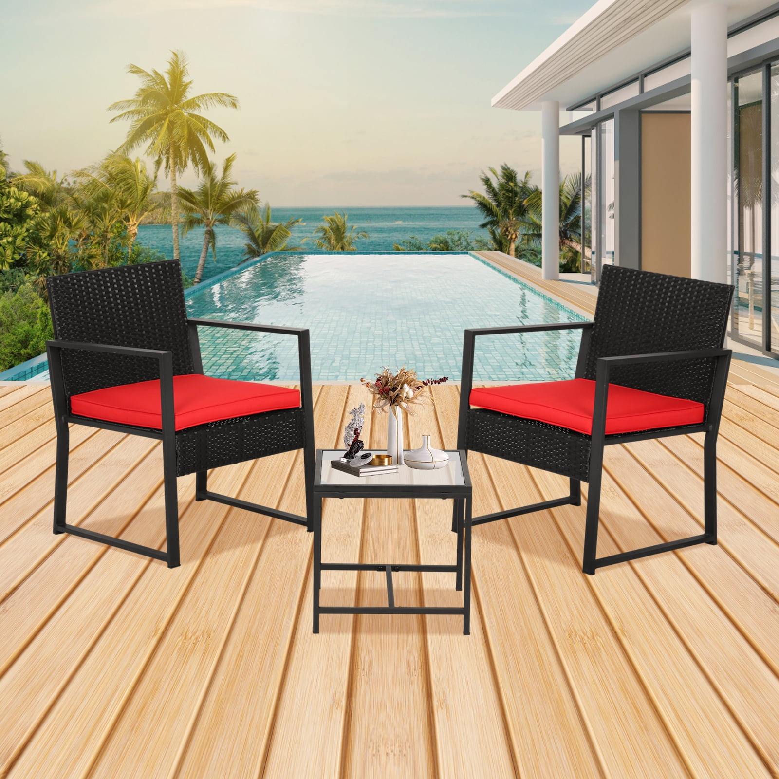 Dkelincs 3 Piece Outdoor Bistro Set Wicker Chair Patio Furniture Set ...