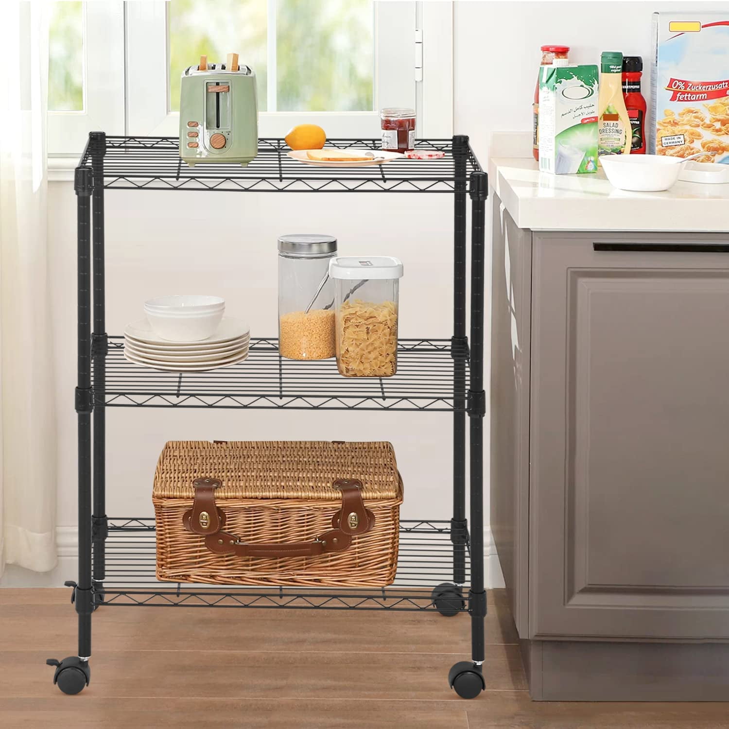 Dkelincs 3-Tier Steel Shelf Rack, Adjustable, Casters, NSF Certified ...