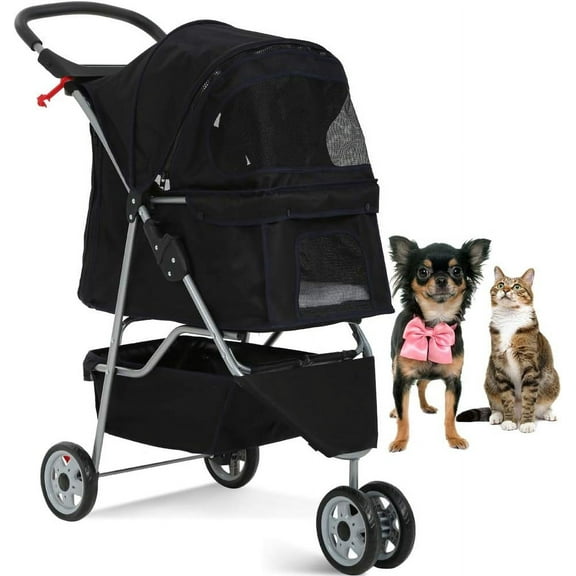 3 Wheels Pet Stroller, Cats And Dog Strollers With Storage Basket And ...