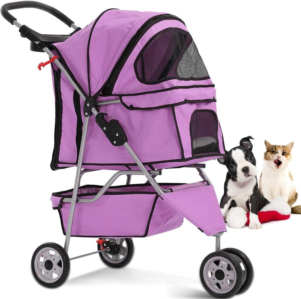 Dkelincs 3 Wheels Dog Cat Stroller Foldable Pet Stroller Travel Carrier ...