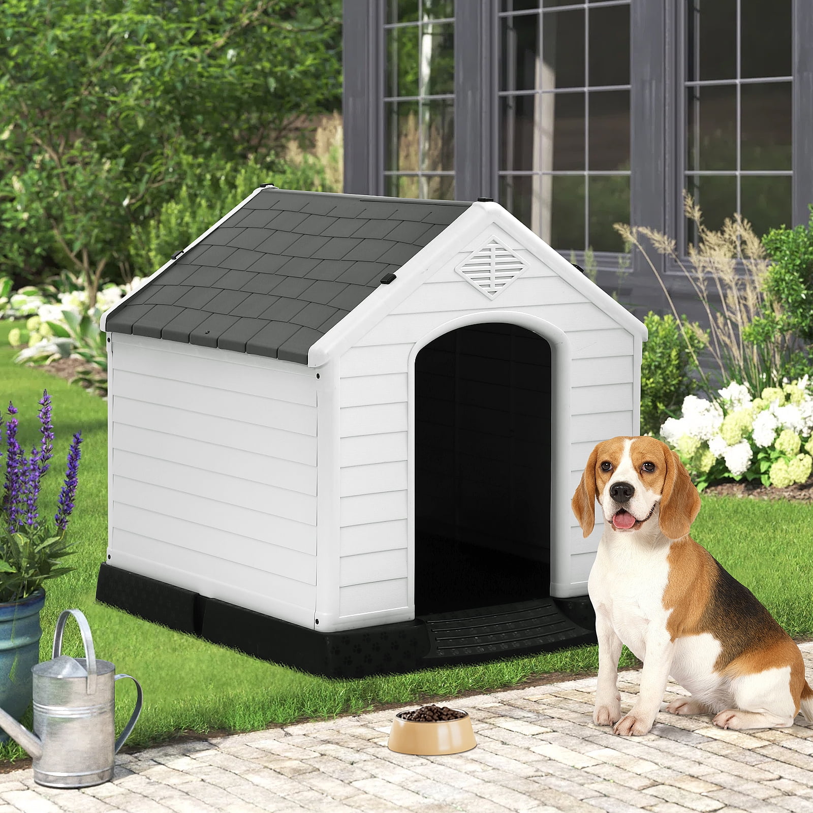 Dkelincs Dog House, 32 Inch Large Waterproof Plastic Shelter, Elevated ...