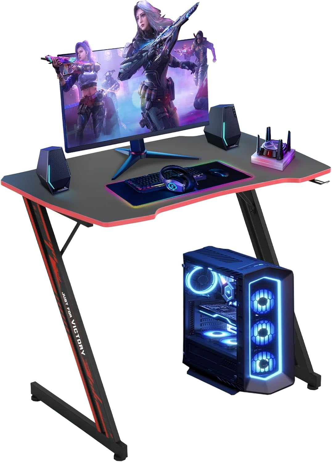 Dkelincs 35 inch Gaming Desk Z-Shaped Computer Desk PC Computer Table ...