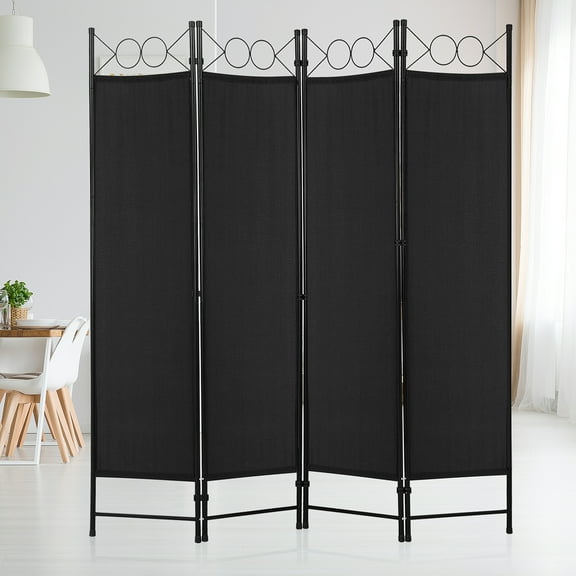4 Panels Room Divider Wall, Rustic Rattan Room Divider, Wood Folding ...