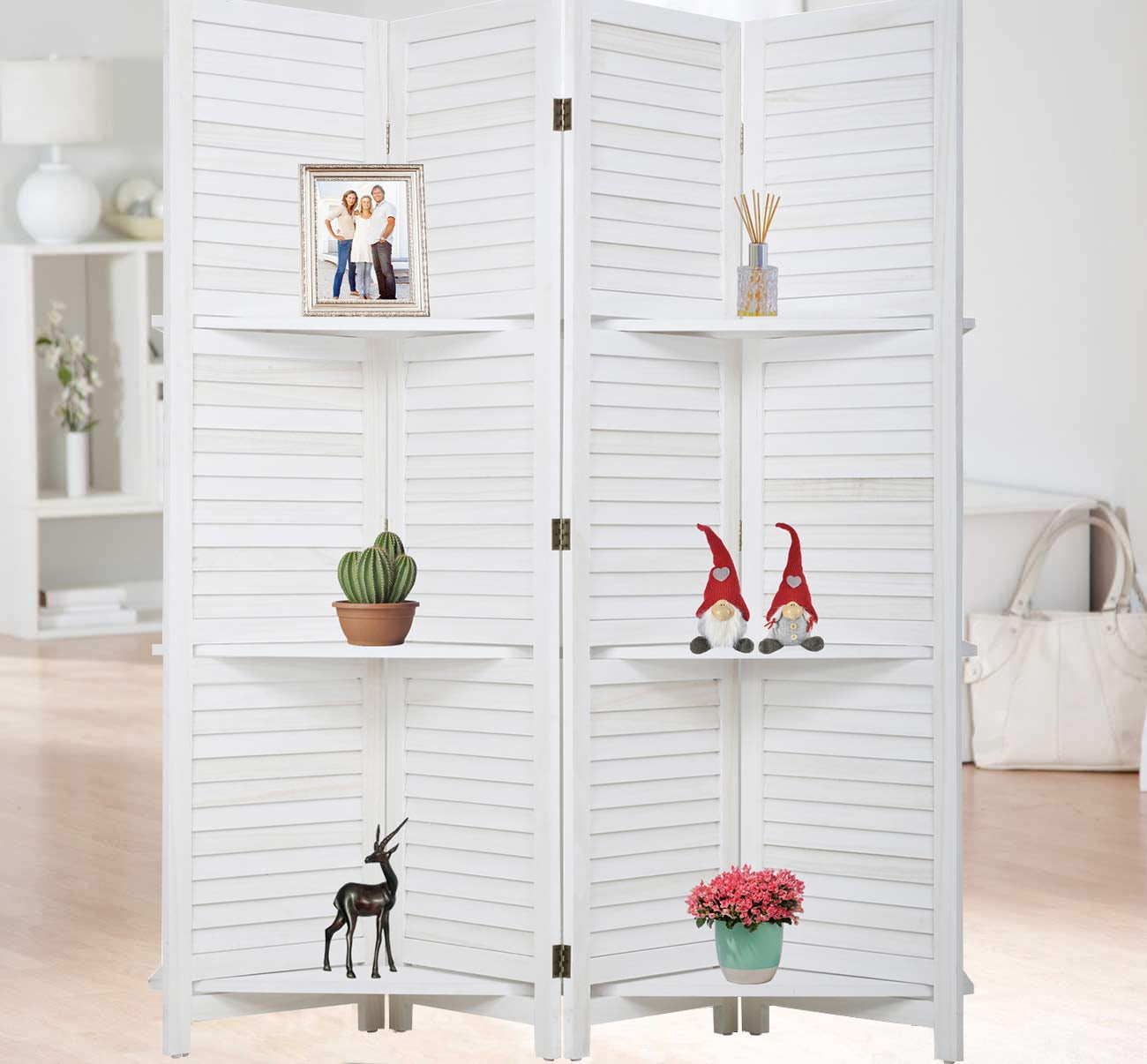 Dkelincs 4 Panel Wood Room Divider, 5.7 ft Folding Privacy Screen with ...