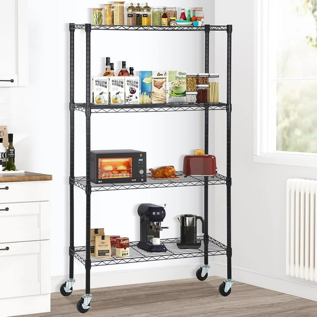 Dkelincs 4-Tier Storage Shelves Organizer with Wheels Adjustable NSF ...