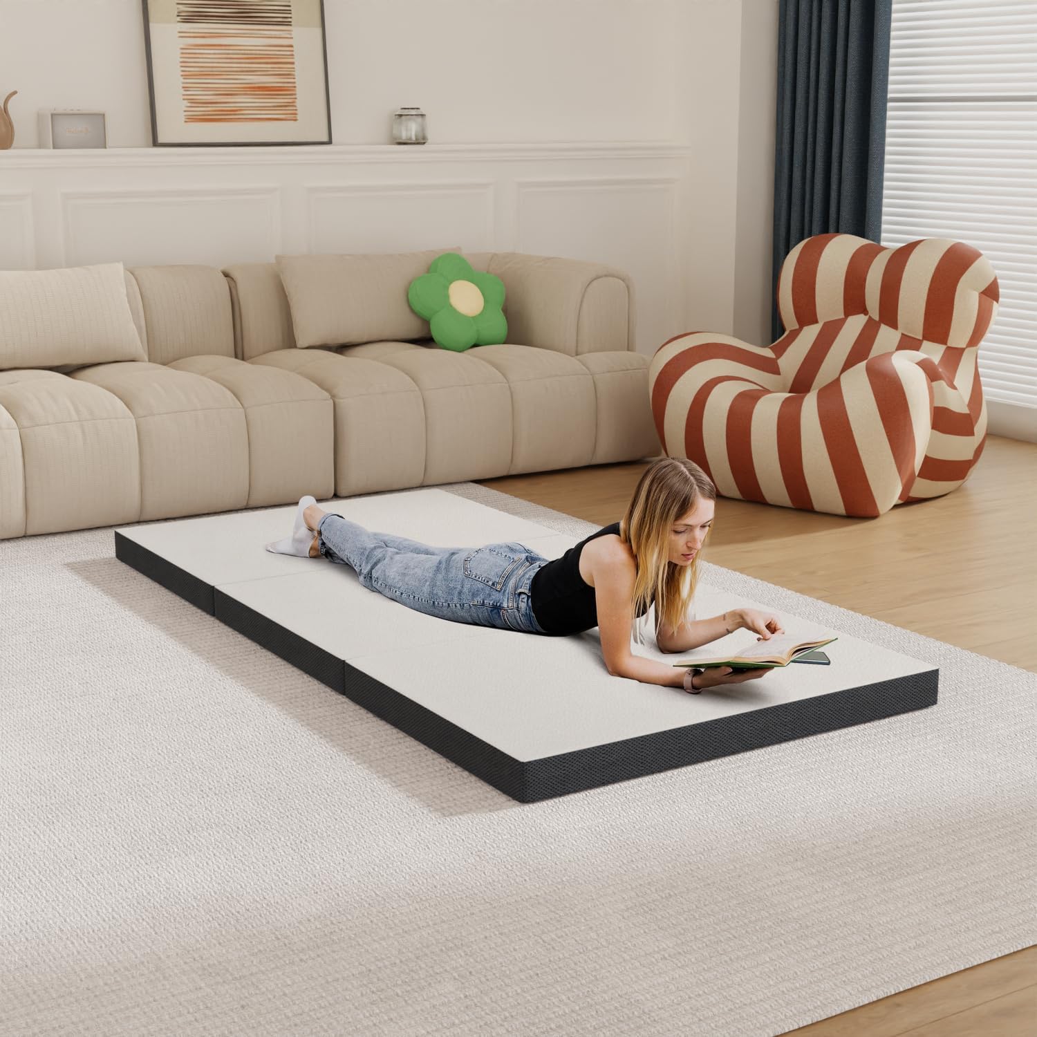 Queen Size 4'' Quart -Fold Foam Folding Mattress Futon Sleepover Sofa ...