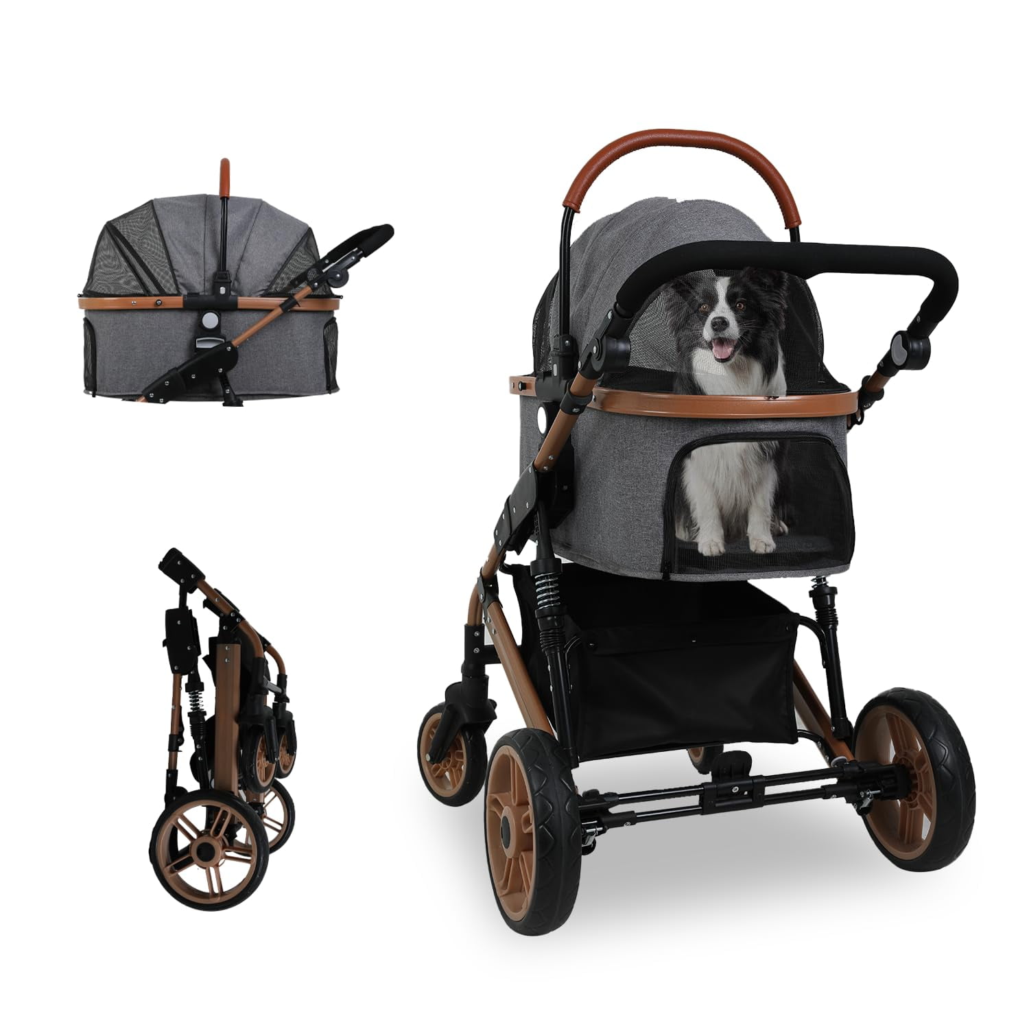 Dkelincs 4 Wheels Dog Stroller folding Premium 3-in-1 Multifunction Pet ...