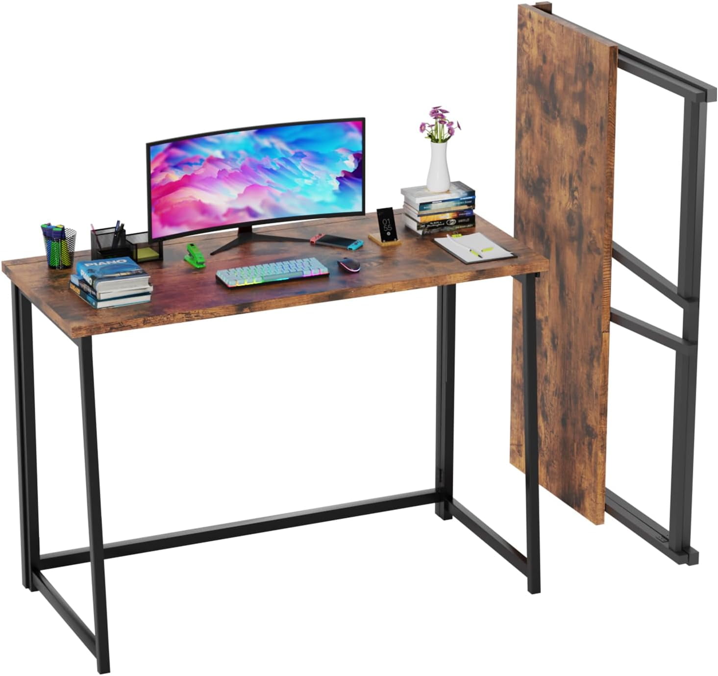 Dkelincs 42 inch Folding Desk for Small Spaces, Space Saving Computer ...