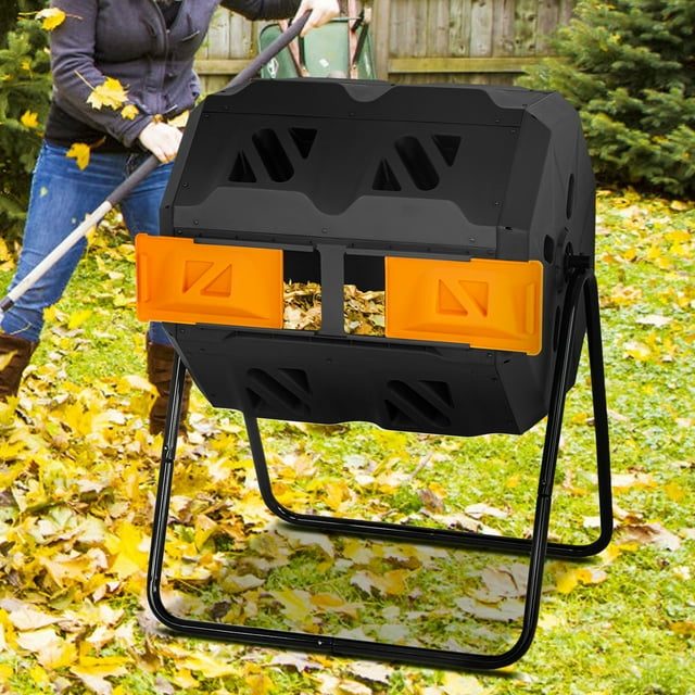 Dkelincs 43 Gallon Tumbling Composter Outdoor Compost Bin Dual Chamber ...