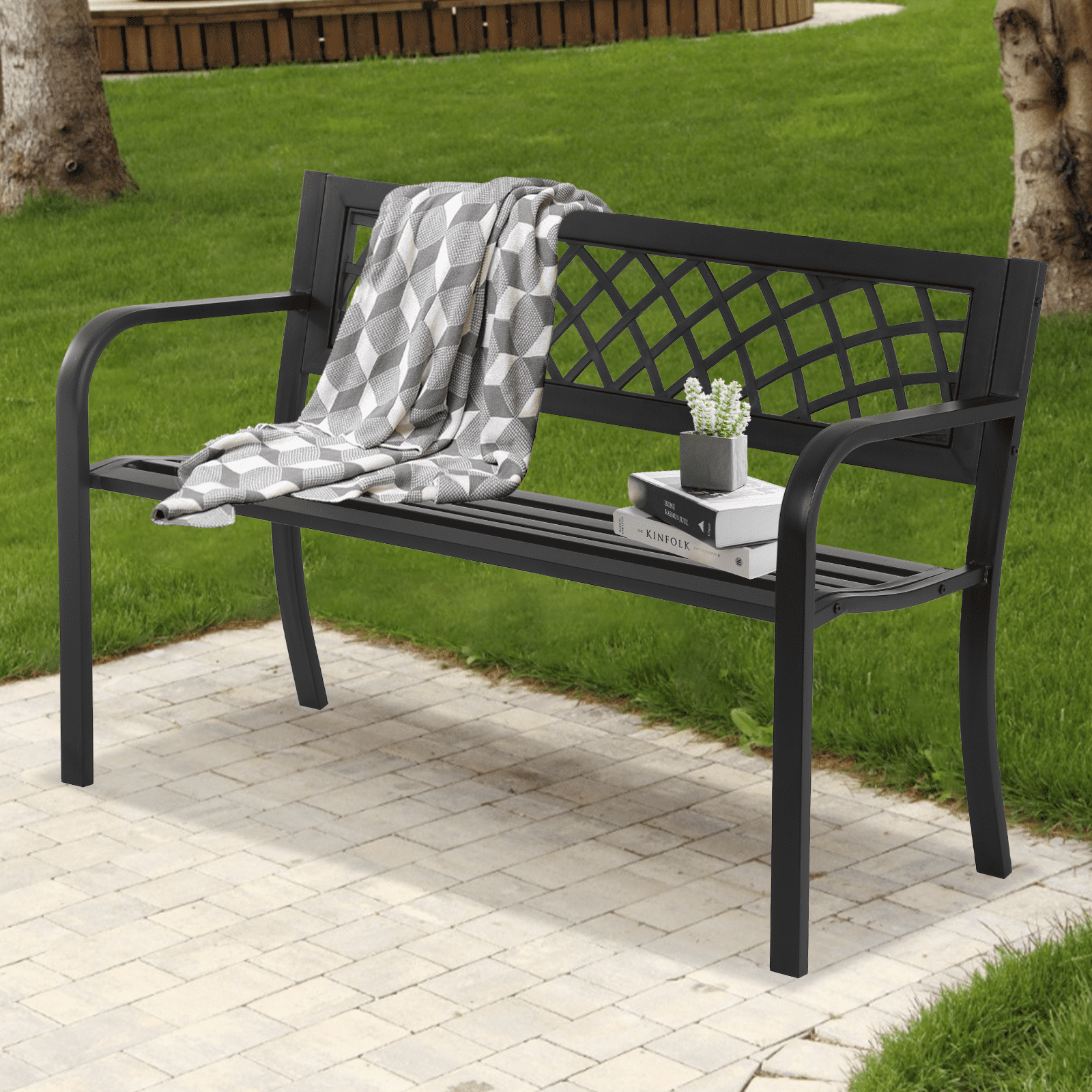 Dkelincs 45” Patio Garden Bench Outdoor Metal Bench 400 lbs Cast Iron ...