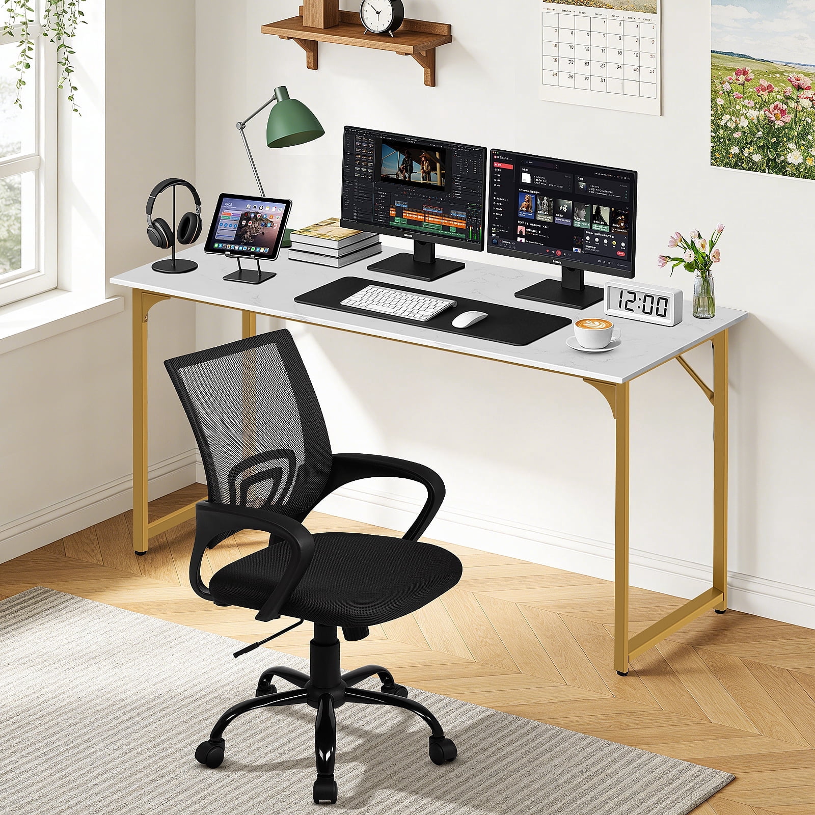 Dkelincs 47 inch Computer Desk and Chair Set Home Office Modern Wood ...