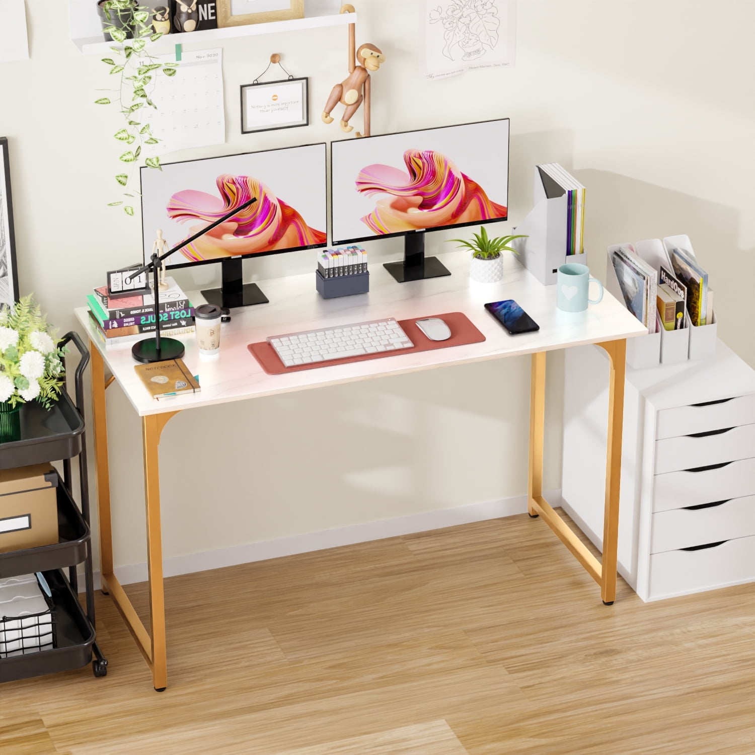 Dkelincs 48 inch Large Computer Desk Writing Desk Wood Top Metal Frame ...