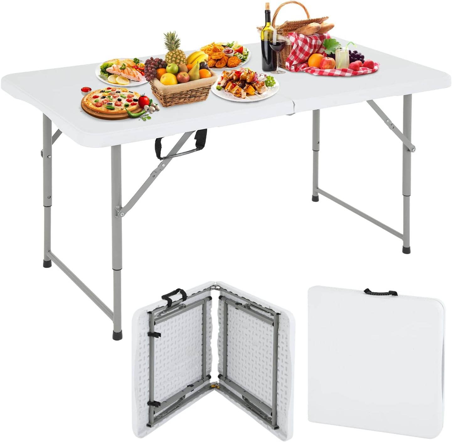 Dkelincs 4ft Portable Folding Table Adjustable Height Camping Table ...