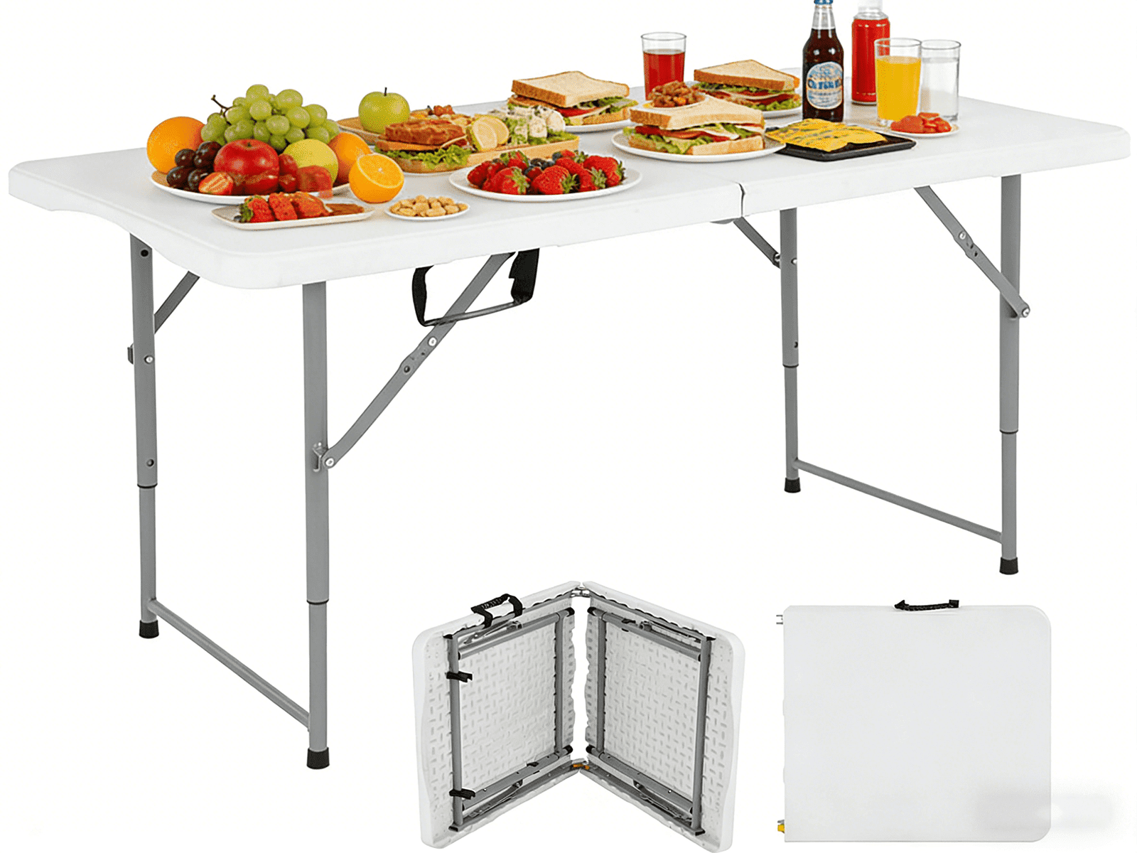 Dkelincs 4ft Folding Table Adjustable Height Picnic Camping Table ...