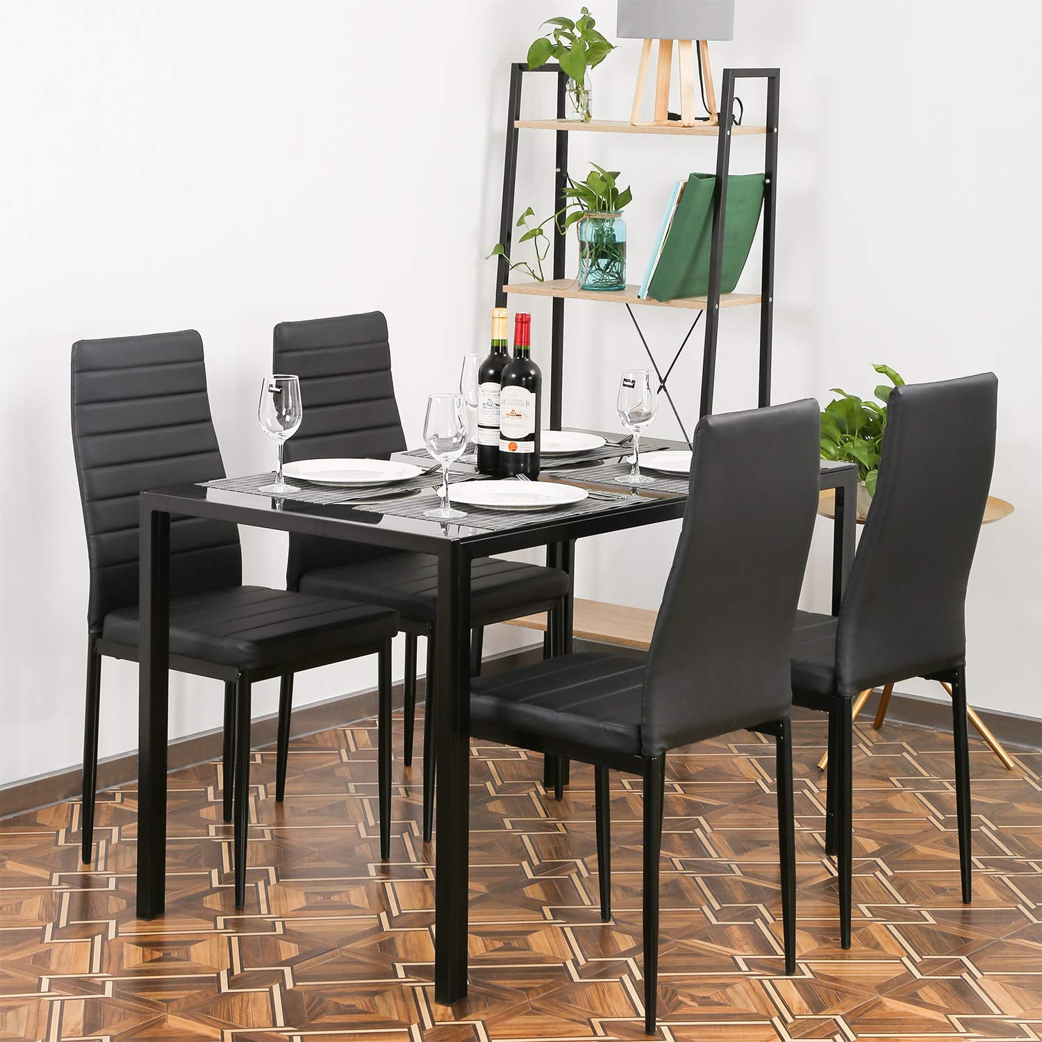 Dkelincs 5 Piece Dining Table Set Glass Top Table & 4 Upholstered ...