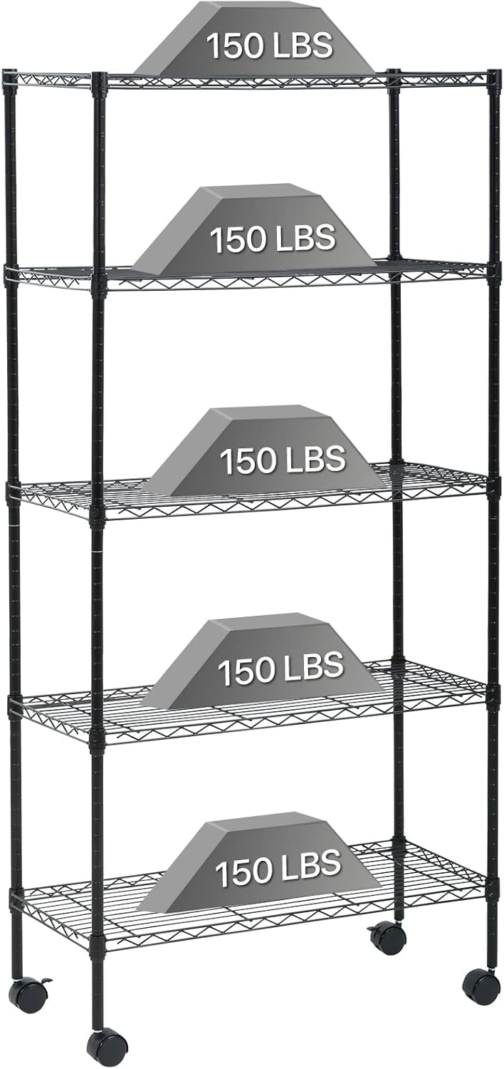 Dkelincs 5 Tier Wire Shelving Unit Adjustable NSF Metal Storage Shelves ...