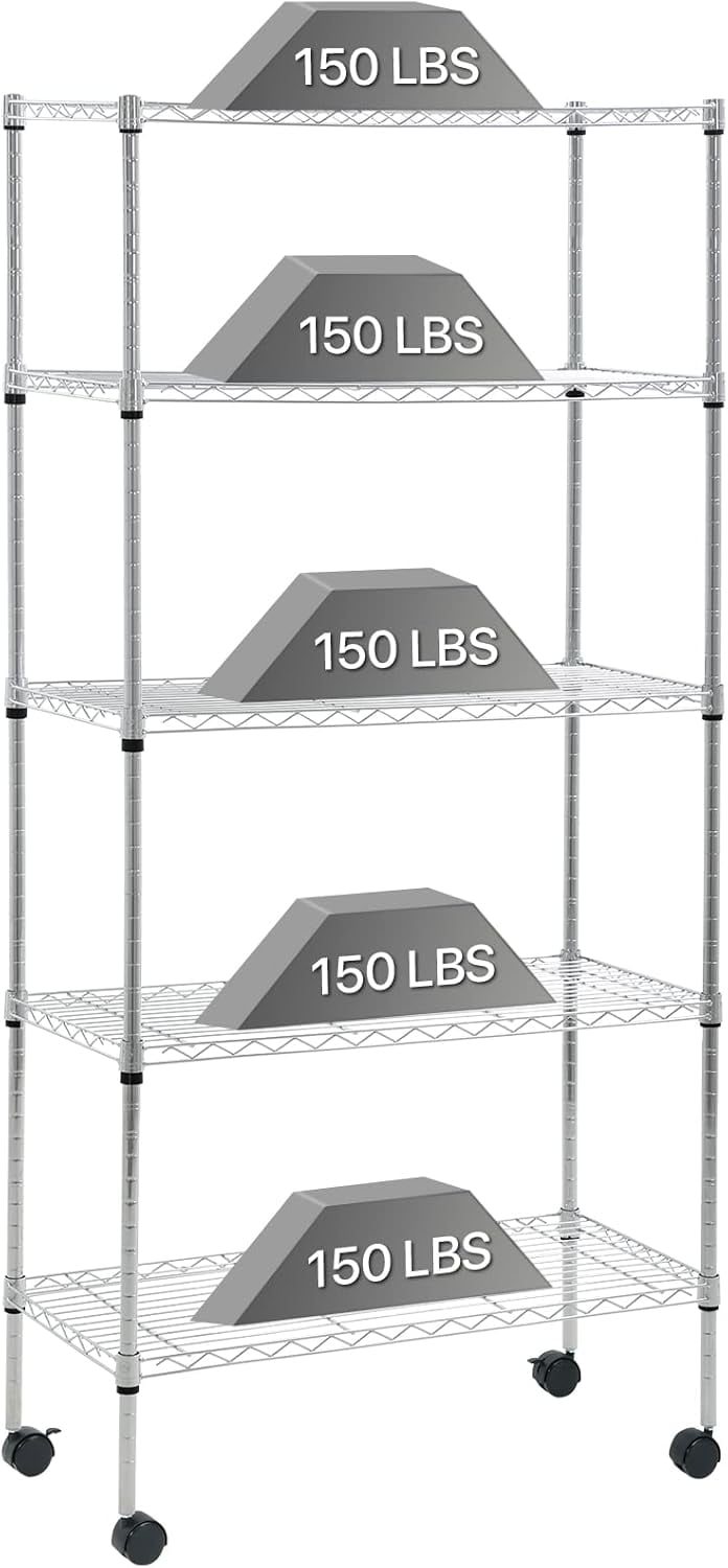 Dkelincs 5 Tier Wire Shelving Unit Adjustable NSF Metal Storage Shelves ...