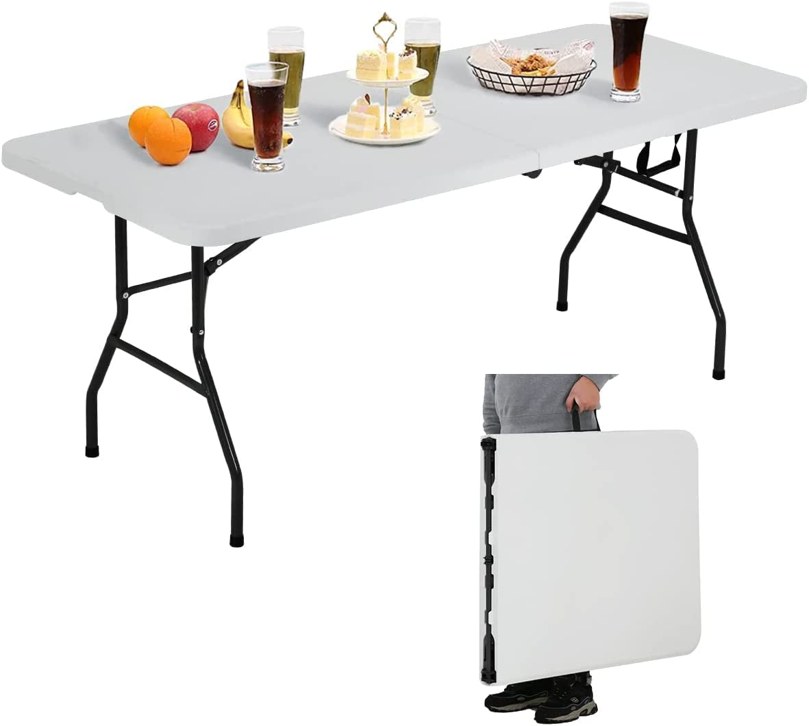 Dkelincs 6 Foot Folding Table with Sturdy Handle, Heavy Duty Centerfold ...