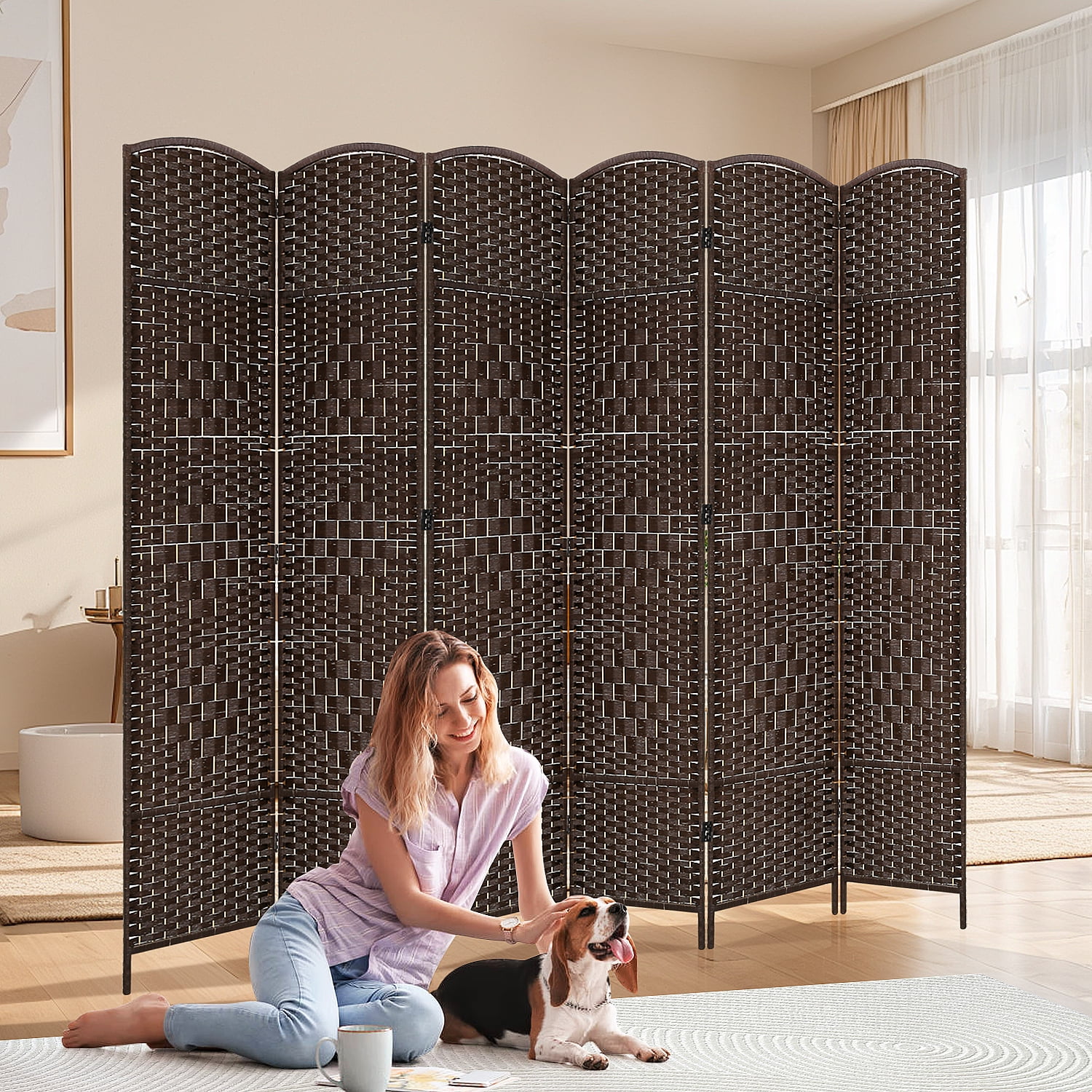 Dkelincs 6 Panel Room Dividers Portable Folding Privacy Screen Wooden ...