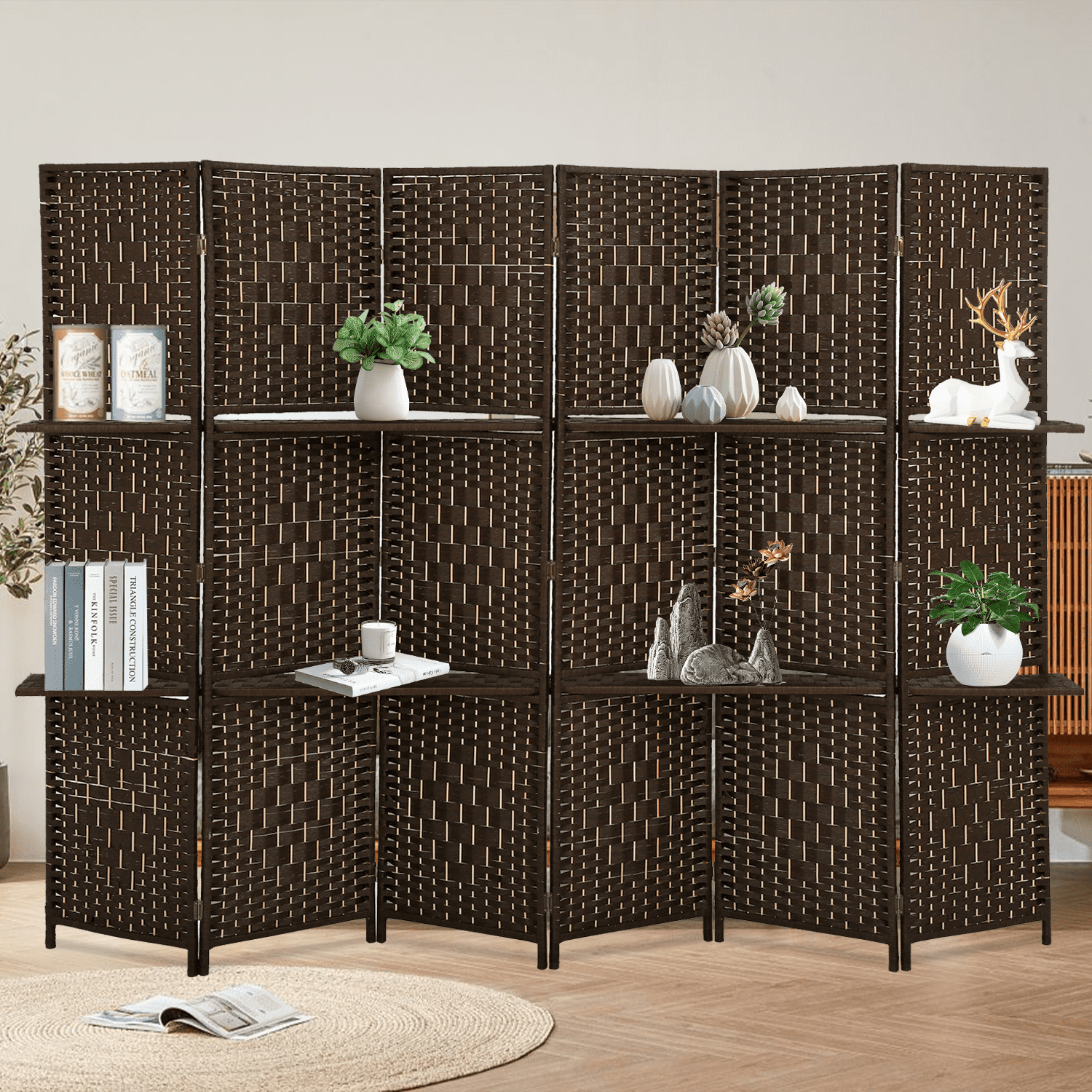 Dkelincs 6 Panel Wood Room Divider, Folding Privacy Screen with ...