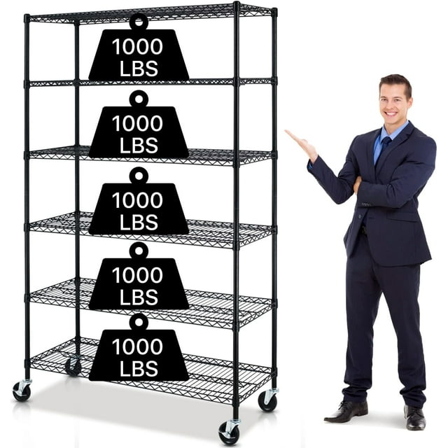 Dkelincs 6 Tier Wire Shelving Unit with Wheels Adjustable Metal Storage Shelves 6000 lbs NSF ...