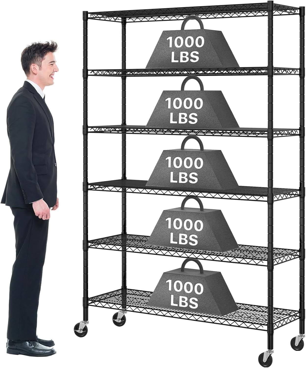 Dkelincs 6 Tier Wire Shelving Unit with Wheels Adjustable Metal Storage ...