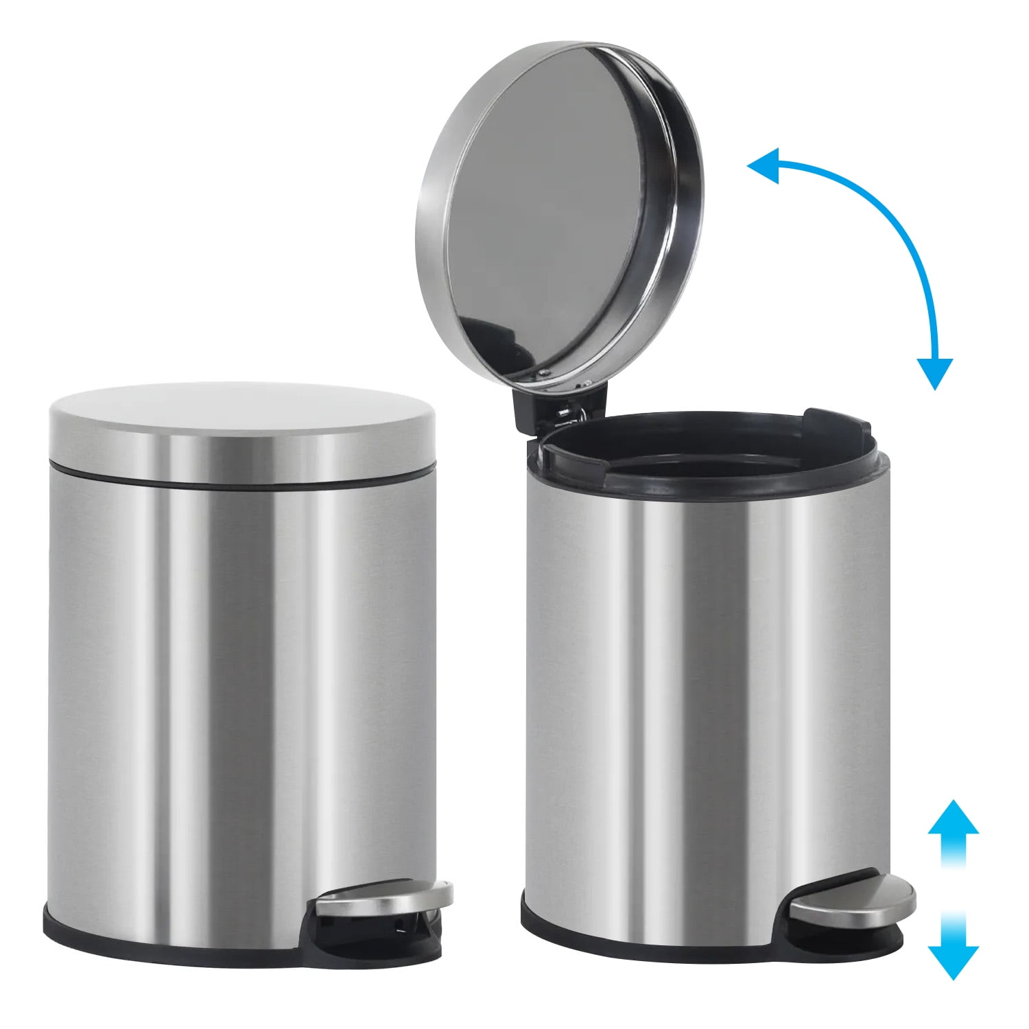 Dkelincs 6L/1.6 Gallon Round Step Trash Can with Lid, Stainless Steel ...
