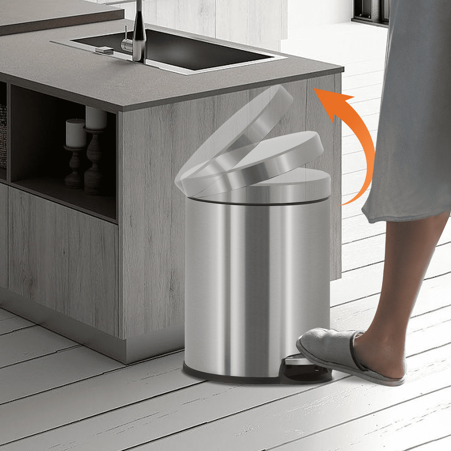 Dkelincs 6L/1.6 Gallon Round Step Trash Can with Lid, Stainless Steel ...