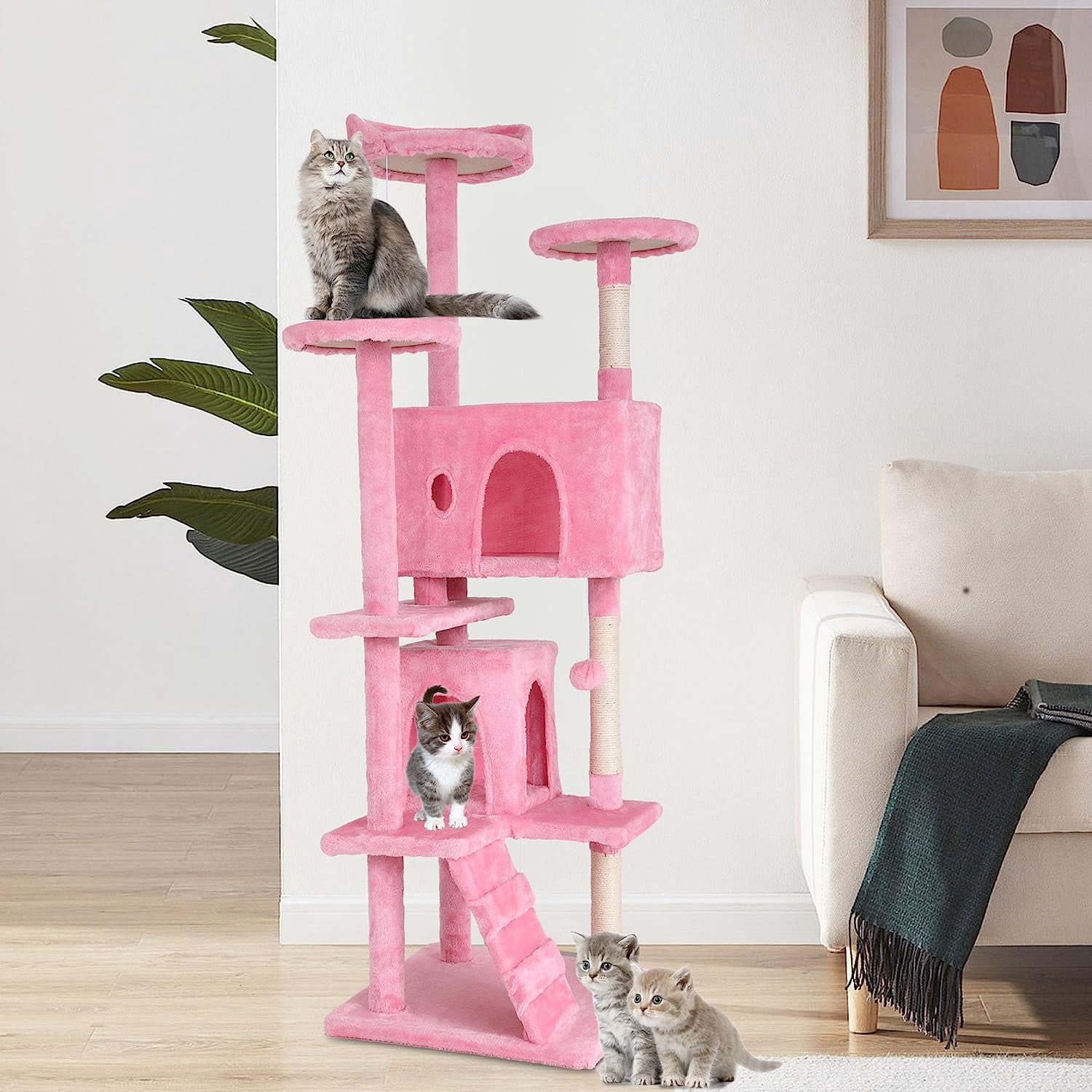 Dkelincs 70"H Large Multilevel Cat Tree, Double Condo Cat Tower with ...