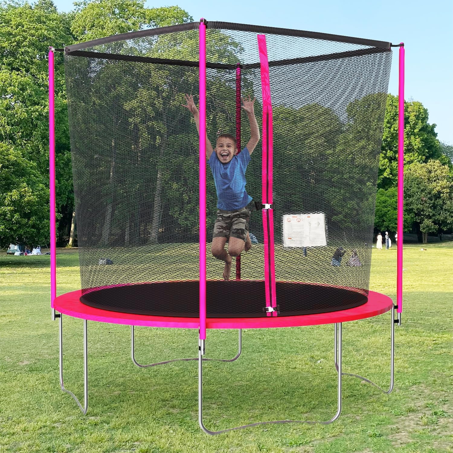 Dkelincs 8FT Outdoor Trampoline, Pink, with Safety Enclosure Net, Nylon ...