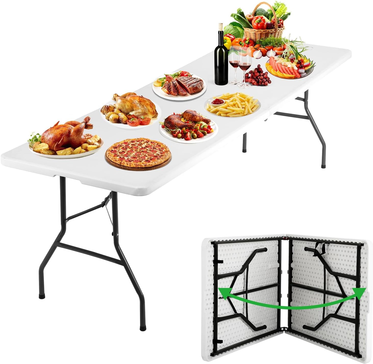 Dkelincs 8ft Foldable Plastic Table for Events, Indoor Outdoor with ...