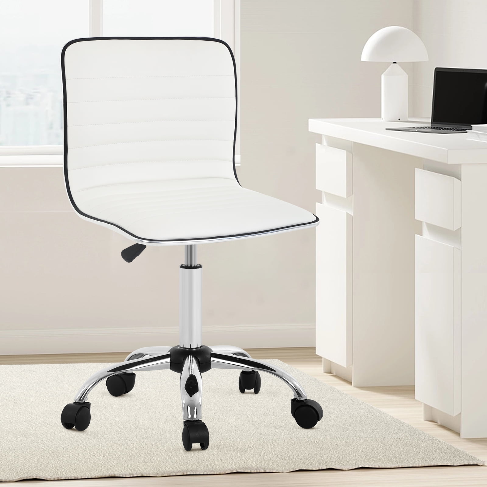 Dkelincs Adjustable Task Chair Faux Leather Mid Back Armless Rolling ...