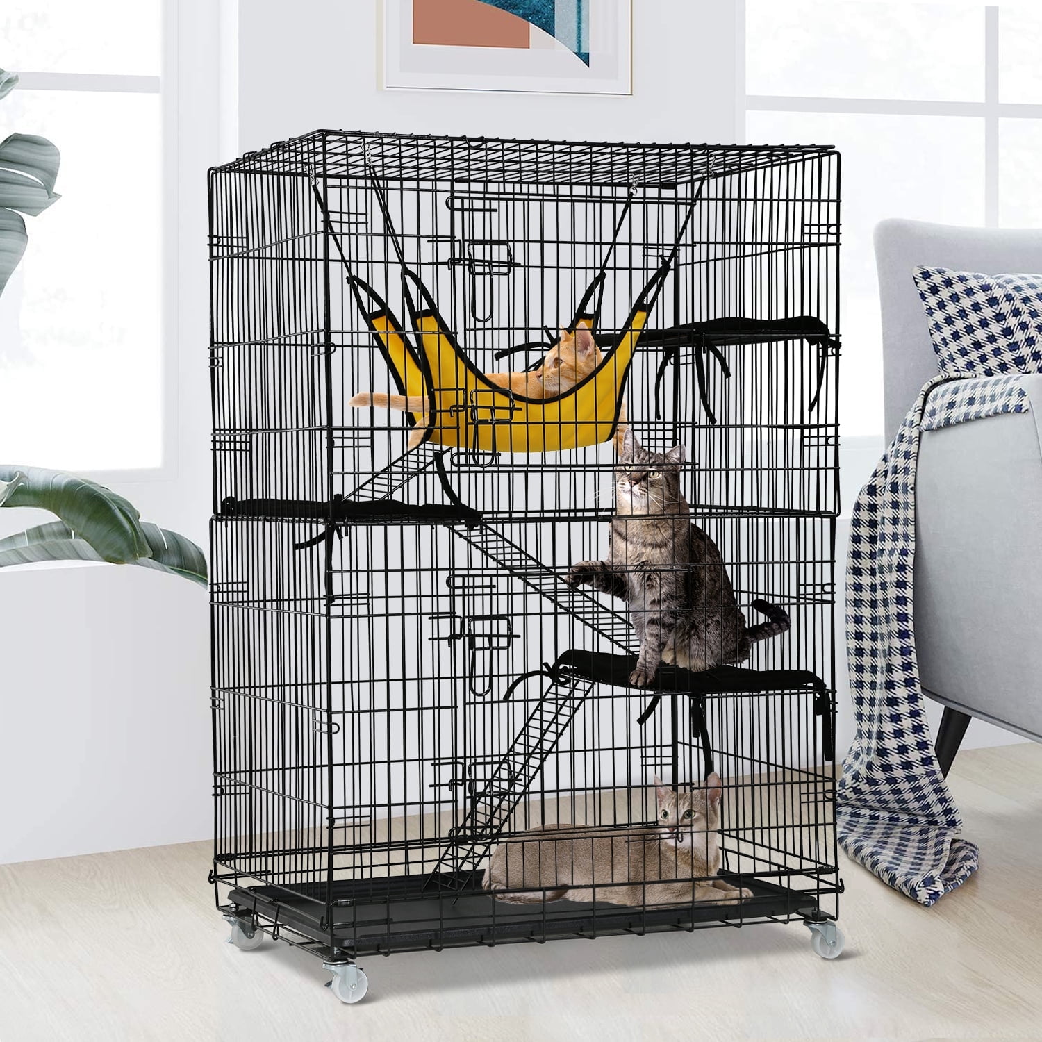 Dkelincs Large Pet Kitty Indoor Cage, Top Metal Enclosure, 4-Tier ...