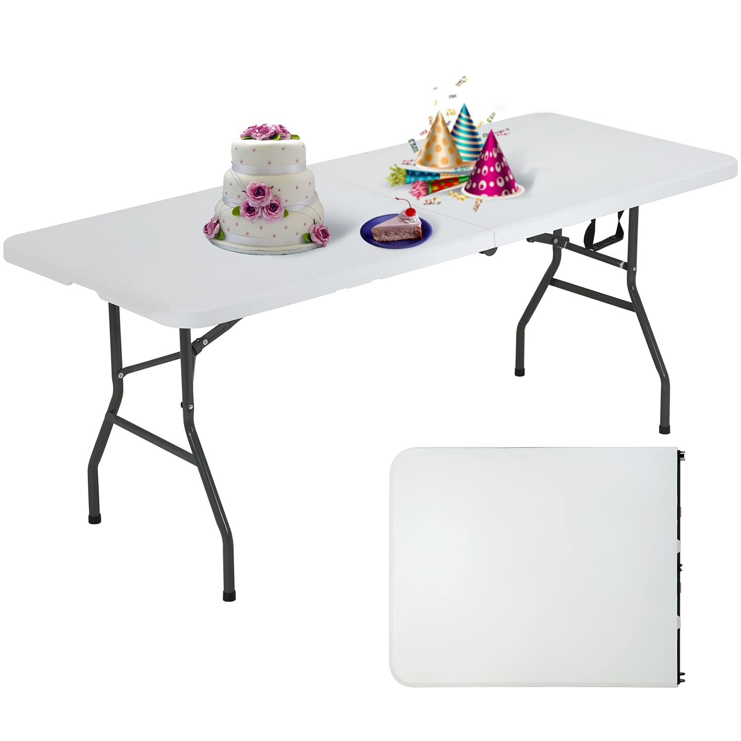 Dkelincs 6 ft White Folding Table, Heavy-Duty, Portable for Camping ...