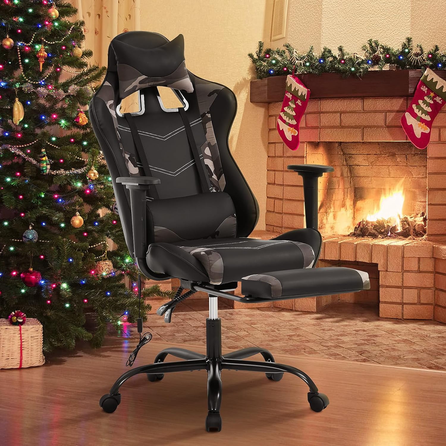 Dkelincs Gaming Chair with Headrest & Lumbar Support PU Leather ...
