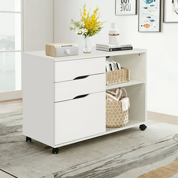 Dkelincs Lateral File Cabinet 3 Drawer Wood Mobile File Cabinet Storage ...