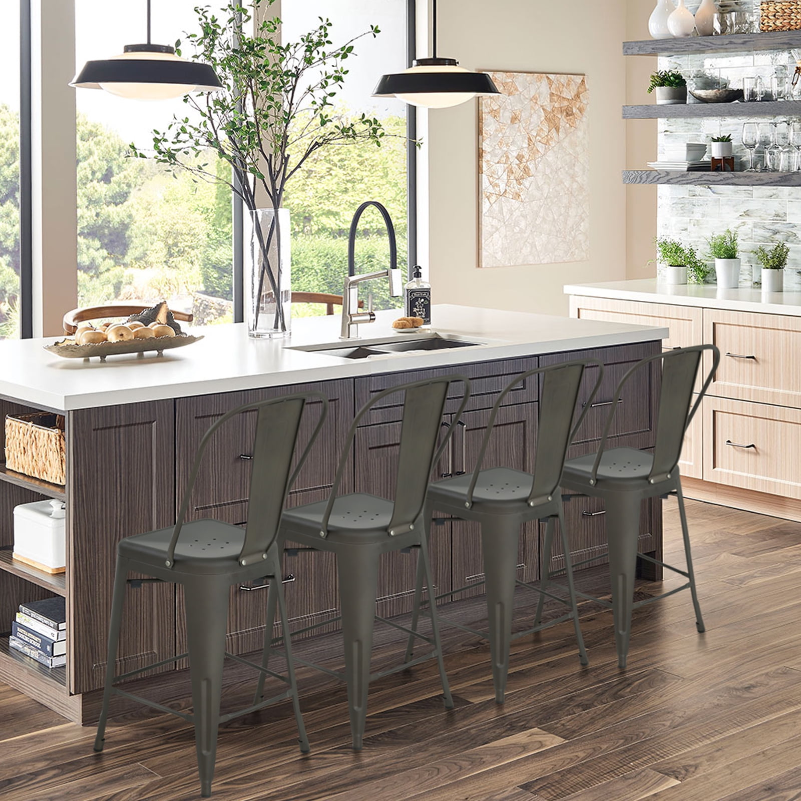 Dkelincs Metal Bar Stool Set Of 4, 24" Kitchen Stool Counter Height ...