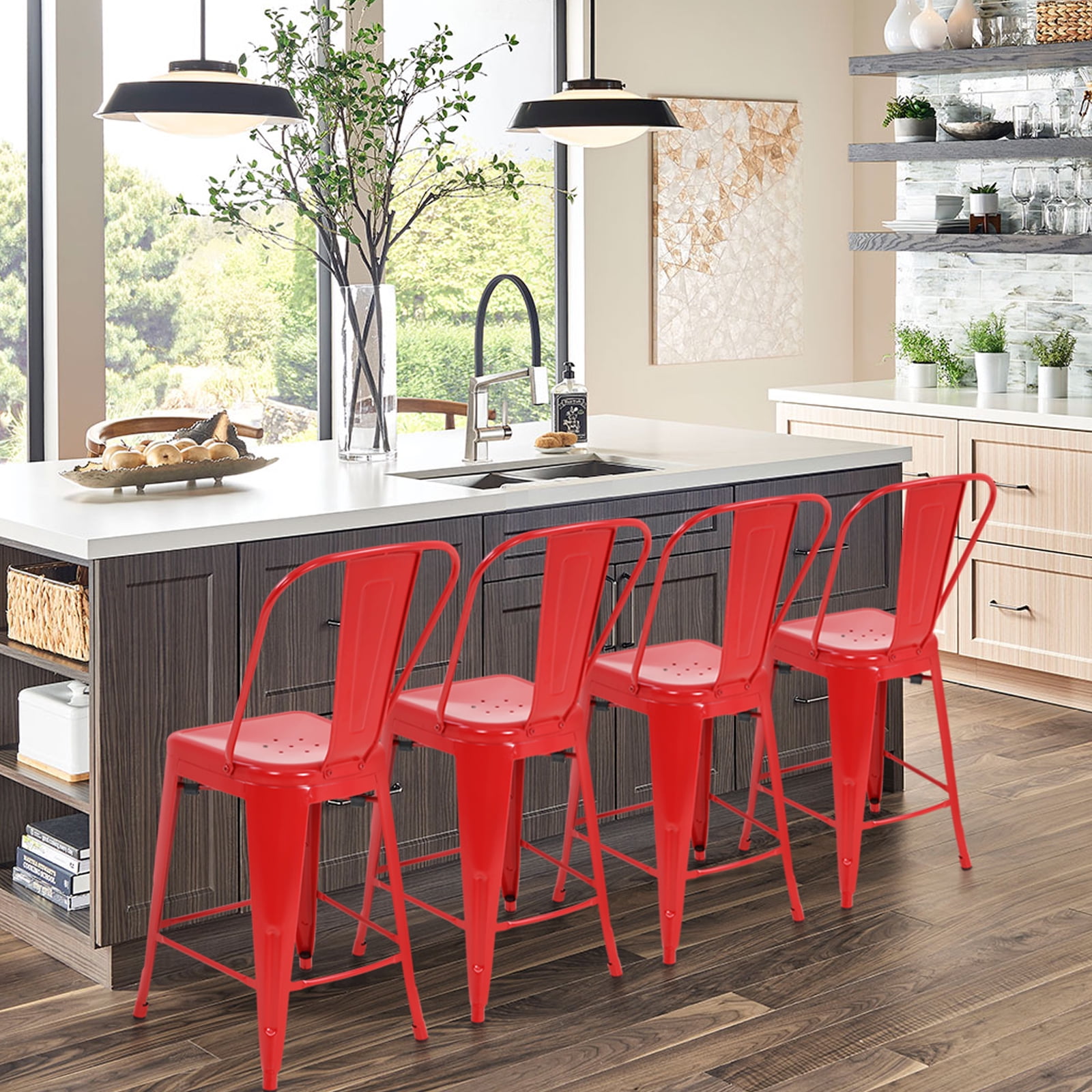 Dkelincs Metal Bar Stool Set Of 4, 24" Kitchen Stool Counter Height ...
