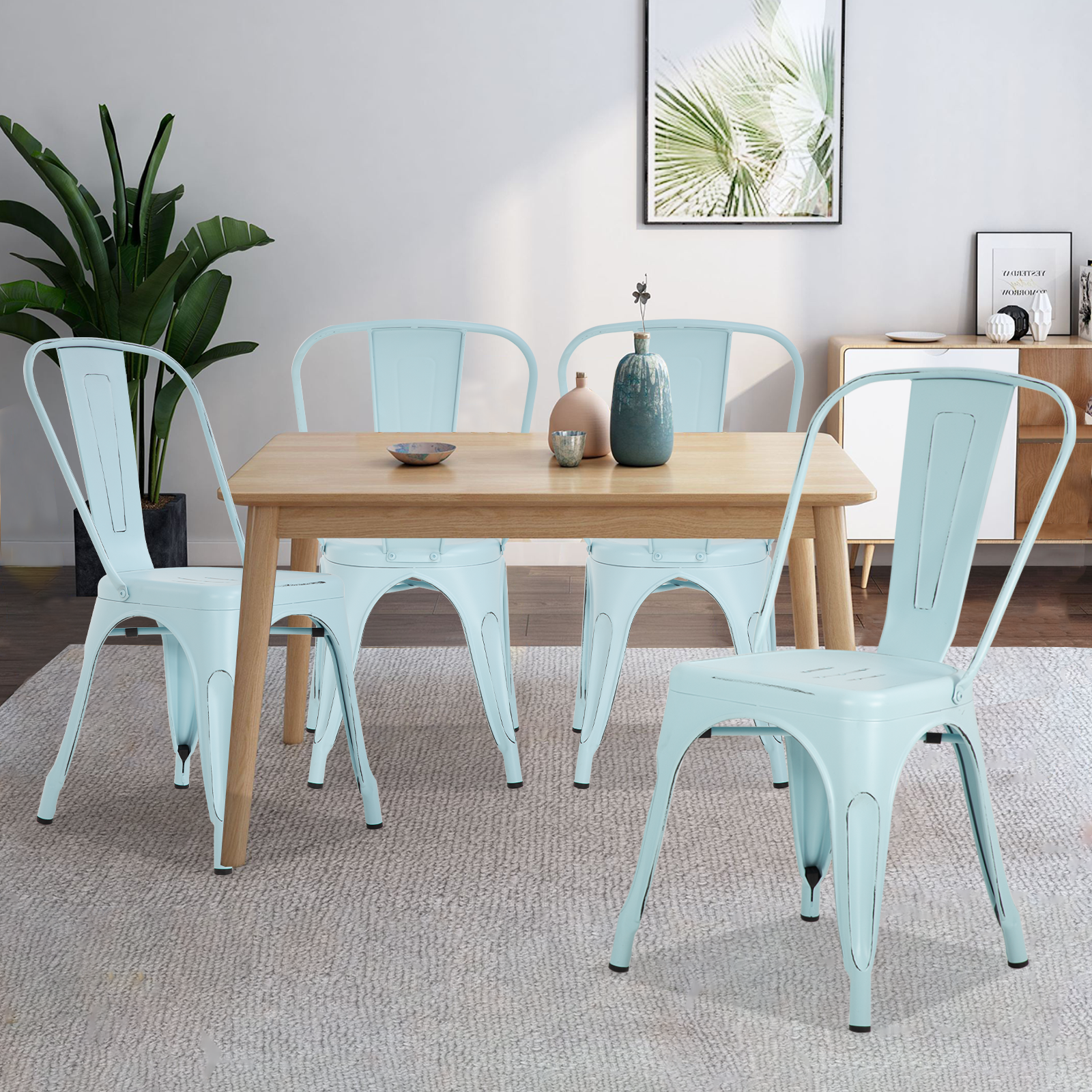 Dkelincs Metal Dining Chairs Set of 4 Stackable Chair 18 inch Height ...