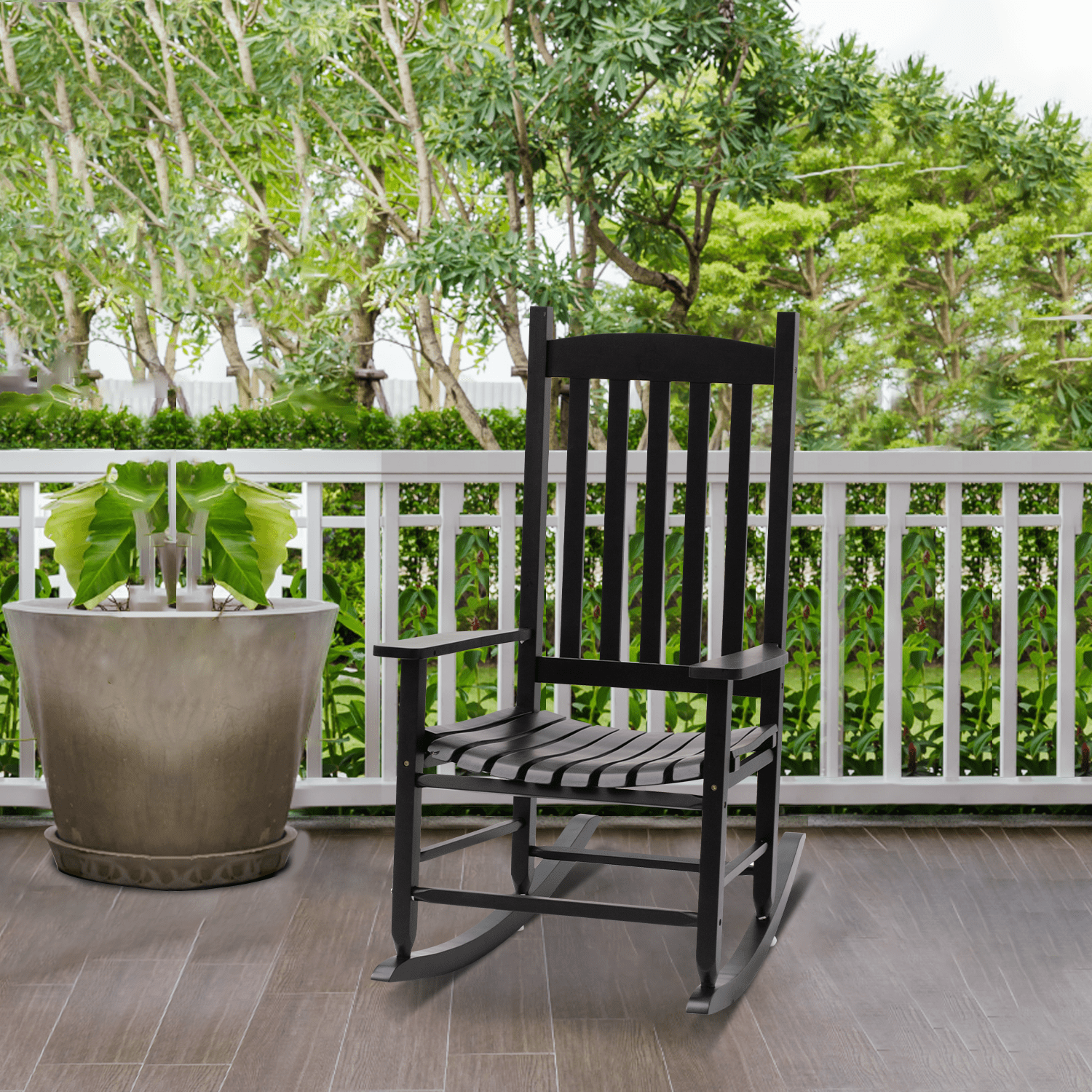 Dkelincs Patio Wood Rocking Chair Outdoor Porch Rocking with High Back ...